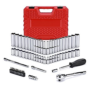 Mayouko 62 Pieces 1/4 Inch Drive Socket Set, SAE/Metric, 1/4" Dr. Socket Set with Ratchet and Adapters, 5/32-Inch - 9/16-Inch, 4mm - 14 mm