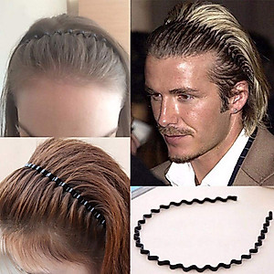 9pcs Metal Headband Spring Wavy Hair Band Unisex Hairband for Men Women Sport Hair Hoop Non-slip Headwear Hair Accessories (Black)