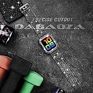 DABAOZA Compatible for Clear Apple Watch Band 45mm 44mm 42mm with Case, Women Girl Glitter Bling Crystal Strap and Bumper for iWatch Band SE Series 8/7/6/5/4/3/2/1(Glitter Clear, 45mm/44mm/42mm)