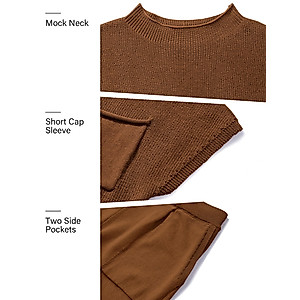 MEROKEETY Women Two Piece Outfits Sweater Sets Knit Pullover Tops High Waist Pants Lounge Set Tracksuit, Pecan, Small