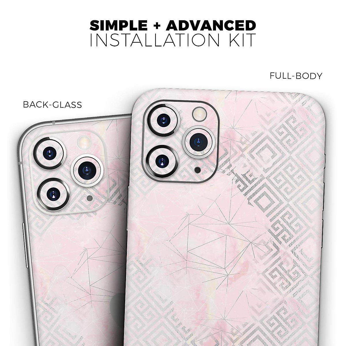 Design Skinz Karamfila Silver & Pink Marble V12 - DesignSkinz Protective Vinyl Decal Wrap Skin Cover Compatible with The Apple iPhone 11 (Full-Body, Screen Trim & Back Glass Skin)