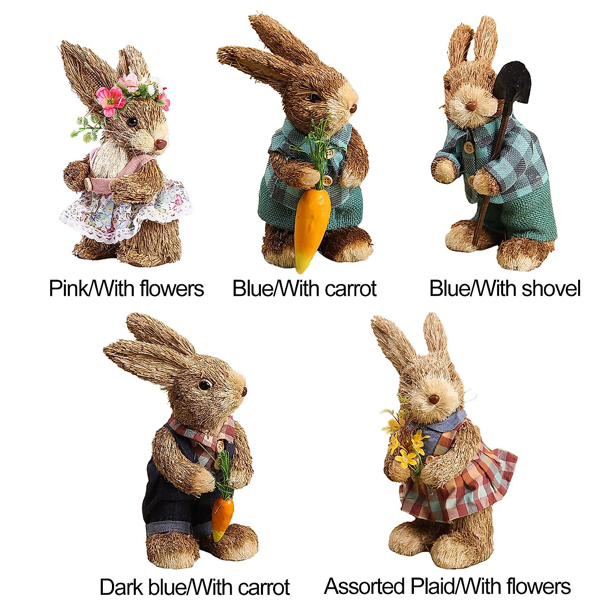 Alapaste Standing Easter Bunny Figures,9.1inch Funny Sisal Easter Bunny Wearing Clothes Holding Carrot for Party and Home Garden Decor,Great Gifts for Children Friends Family