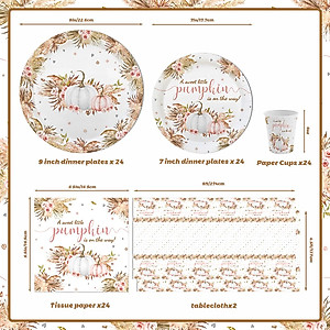 MEHOFOND Boho Fall Pumpkin Baby Shower Decorations Bohemia Floral Little Pumpkin Party Supplies Disposable Tableware Set 195 Pcs Plates Napkins Banners Plastic Tablecloth for Baby Shower Kids Party