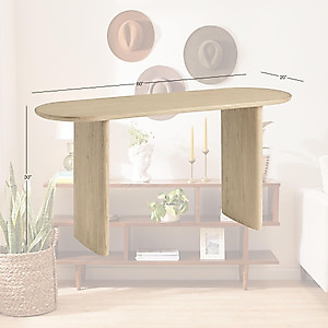 Oval Brushed Wood Console Table for Hallway, Behind The Couch, Oval Mid-Century Modern Wood Coffee Table, Mid-Century Wood Console Table for Living Room Bedroom Hallway