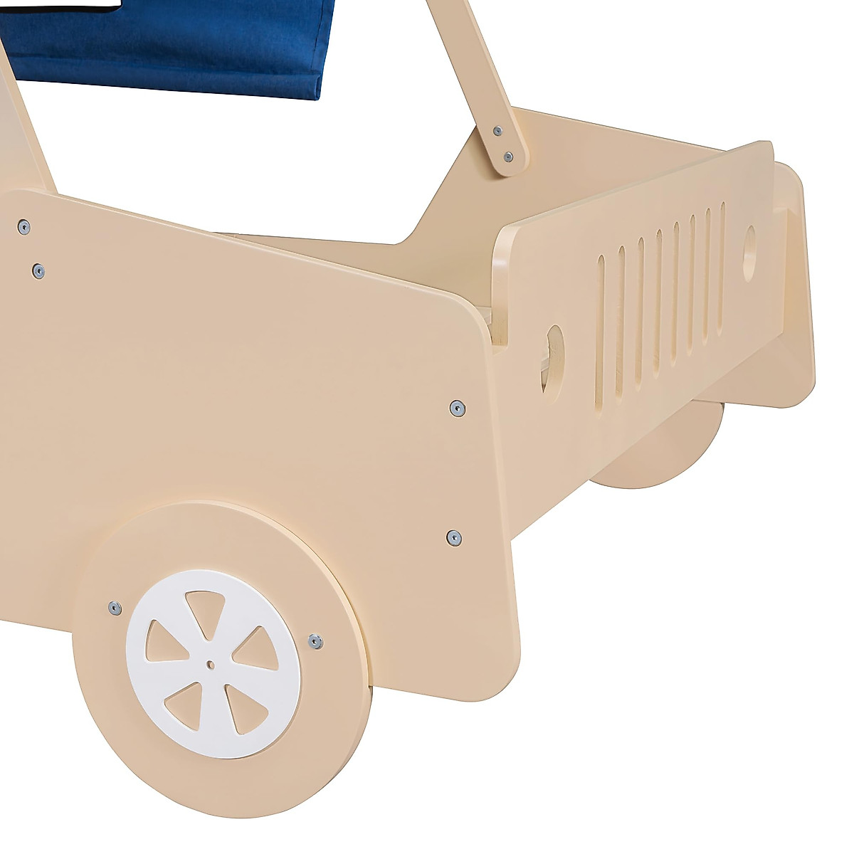 Harper & Bright Designs Twin Size Car Bed with Tents, Wooden Twin Platform Bed, Twin Car Bed Frame with Wheels for Kids, Boys & Girls, No Box Spring Needed, Natural