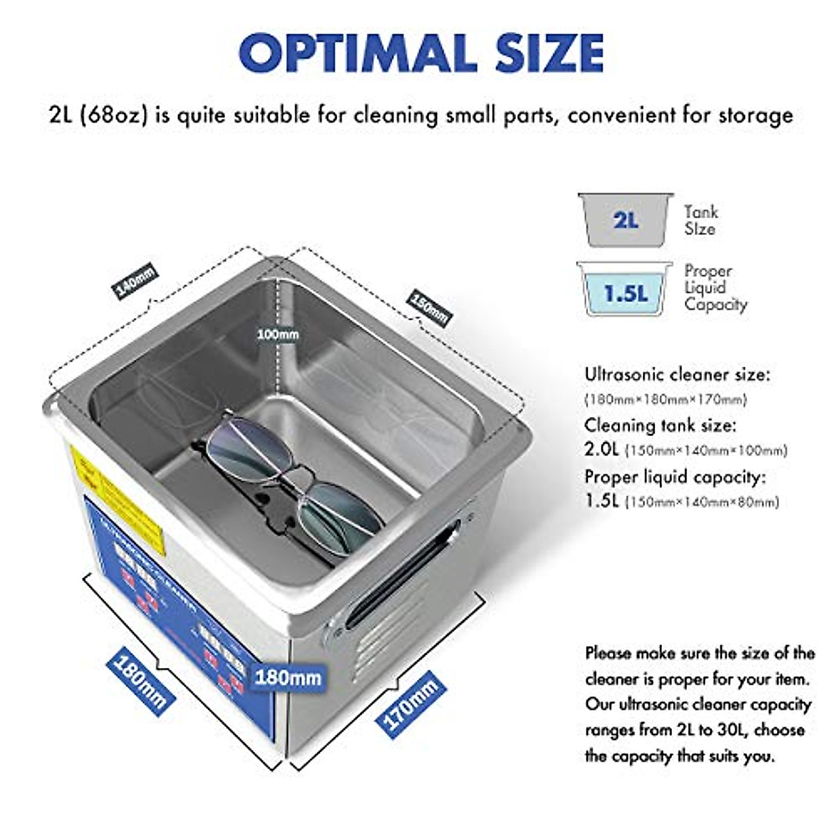 Ultrasonic Cleaner 200W Heated Parts Cleaner 2L (1.5L liquid capacity) for Small Carburetors Injectors Guns Bullets Brass and Jewelry Professional Stainless Steel Ultrasonic Bath 2023 Upgrade