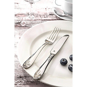 DANIALLI Modern Silverware Set - 18/10 Stainless Steel Flatware Set for Elegant Dining - Dishwasher Safe Cutlery Set (Imperial 60-Piece, Floral)
