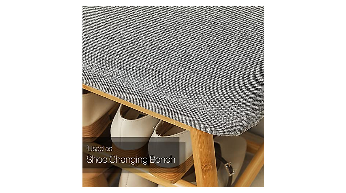 MoNiBloom 2 Tier Shoes Bench, Bamboo Upholstered Shoe Rack Entryway ...