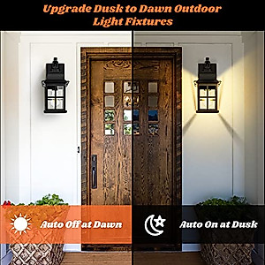 2-Pack Dusk to Dawn Outdoor Wall Lantern, Exterior Porch Light Fixtures Wall Mount with Photocell, 100% Anti-Rust Aluminium Outside Black Wall Lights, Waterproof Patio Wall Lights for House Garage