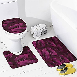 Kazynee Burgundy Flower 4 Piece Shower Curtain Sets, Non-Slip Rugs, Toilet Lid Cover and Bath Mat, Durable and Waterproof, for Bathroom Decor Set One Size