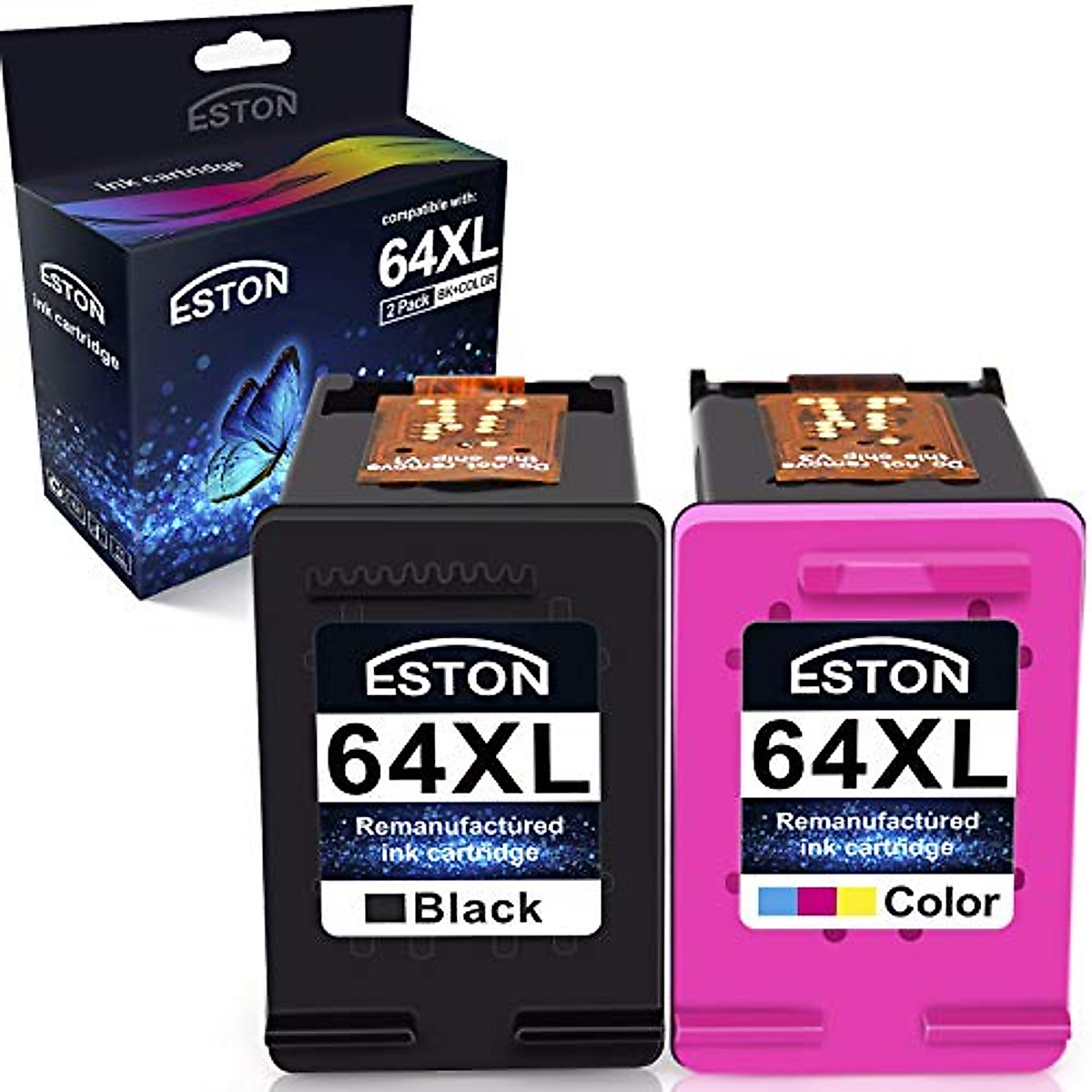 64xl Remanufactured Replacements for HP 64 64XL Ink Cartridges for HP Envy Photo 7800 7155 7158 6252 6255 6258 7164 7855 2Pack (1Black +1Tri-Color)