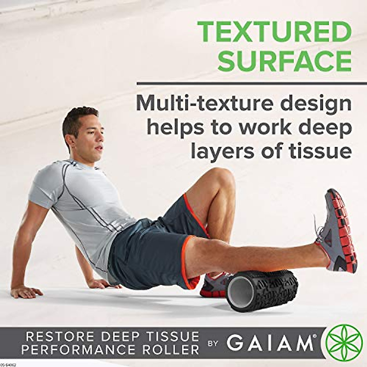 Gaiam Restore Massage Roller - Deep Tissue Performance Muscle Roller | Multi Textured Massager, High Density Hard Inner Core (13" L x 5" Diameter)