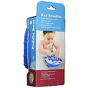 Green Toys Paddle Boat, Blue/Grey 4C - Pretend Play, Motor Skills, Kids Floating Bath Toy Boat Vehicle. No BPA, phthalates, PVC. Dishwasher Safe, Recycled Plastic, Made in USA.