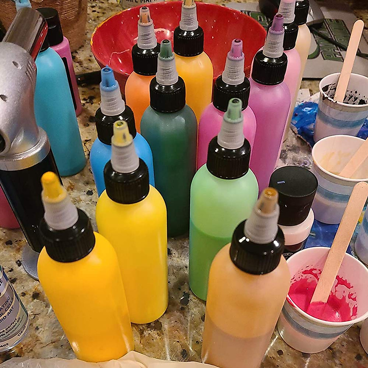 Qyyiguf 20 Pack Empty Squeeze Bottles,4oz Plastic Dispensing Bottles,Boston Round LDPE Bottles for Decorating,Arts and Crafts,Condiments