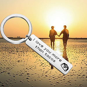 BEKECH I Love You More Than Tacos Hand Stamped Keychain Sweet Love Lettering Keyring Boyfriend Gift Girlfriend Gift Best Friend Gift (Silver)