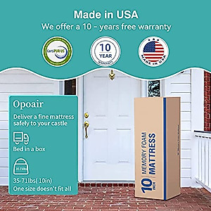 Opoiar 10 Inch Green Tea Memory Foam Mattress/Made in USA, Short King Size for RVs, Campers & Trailers/Mattress-in-a-Box/Medium Firm, White (RV-Short King)