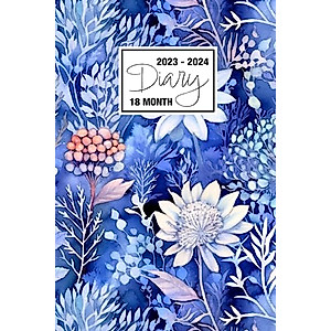 2023 - 2024: 18 Month Diary A5 Week to View on 2 Pages Weekly Journal Agenda WO2P Planner Jul 23 to Dec 24 Horizontal With Moon Phases, UK & US ... Botanical Garden-inspired Dark Navy