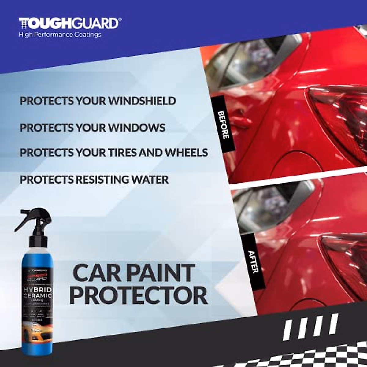 TOUGHGUARD SpeedGuard Hybrid Ceramic Coating Spray Paint Protector for Car Detail, Hydrophobic Polish Sealant, Auto Detailing Supplies Products, 8 oz, 236 ml