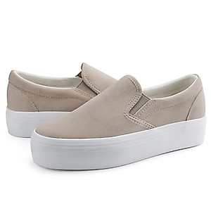 JABASIC Women Slip-on Platform Loafers Casual Comfortable Loafer Shoes (8,Beige)