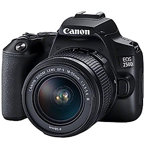 Canon EOS 250D (Rebel SL3) DSLR Camera w/18-55mm F/3.5-5.6 Zoom Lens + EF 75-300mm f/4-5.6 III Lens + 420-800mm f/8.3 HD Lens + 2X 64GB Memory + Case + Filters + Tripod + More (35pc Bundle)