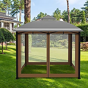 Tumjay Gazebo Universal Replacement Mosquito Netting 10’x12’ Garden Gazebo Netting Outdoor Canopy Mesh Patio Screen Sidewalls with Zipper（Mosquito Net Only,Brown）