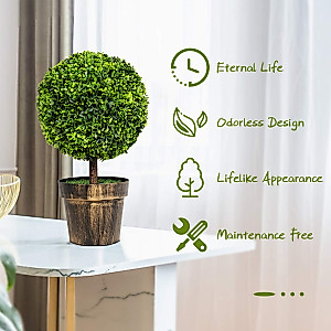 Goplus 22" Tall Artificial Boxwood Topiary Ball Tree, 2 Pack Faux Round Shrubs Bushes Decoration, Fake Potted Plants for Front Porch Indoor Outdoor Home Decor