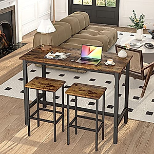 Mr IRONSTONE Bar Table and Chairs Set, 47.2 Inch Bar Table Set, Bar Height Table with 2 Bar Stools, 3 Pieces Industrial Dinning Table Sets for Party, Kitchen, Living Room, Dining Room