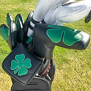 Barudan Golf Lucky Shamrock Heel Shaft Mallet Cover Square Mallet Putter Cover Headcover Magnetic for Scotty Cameron 6M DB Taylormade Spider S Ping (Black)