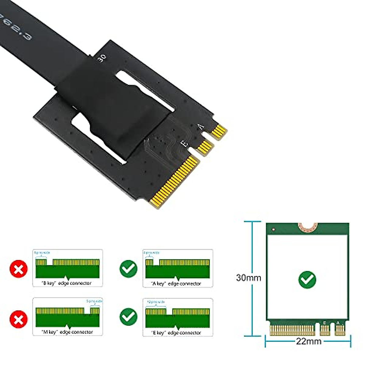 BQZYX+ NGFF M.2 Key A+E Male to Key M Female Adapter Cable