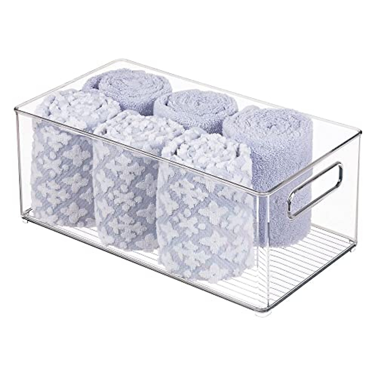 mDesign Deep Plastic Storage Organizer Container Bin, Bath and Shower Organization for Cabinet, Cupboard, Shelves, Counter, or Closet - Holds Shampoo, Vitamins, Ligne Collection, 4 Pack, Clear