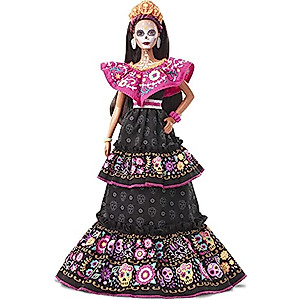 Barbie 2021 Dia De Muertos Doll (11.5-in) Wearing Traditional Embroidered Dress, Flower Crown & Calavera Face Paint, Gift for Collectors