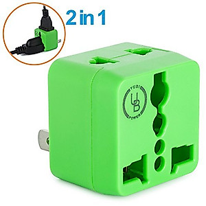 Yubi Power 2 in 1 Universal Travel Adapter with 2 Universal Outlets - Built in Surge Protector - Green Type A Plug Adapter for Canada, United States, Japan, and Mexico, International Power Adapter