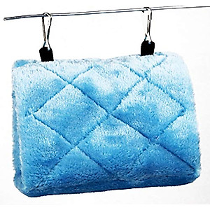 Cdycam Plush Pet Bird Hut Nest Hammock Hanging Cage Warm Nest Happy Snuggle Cave Tent (Blue, Large)