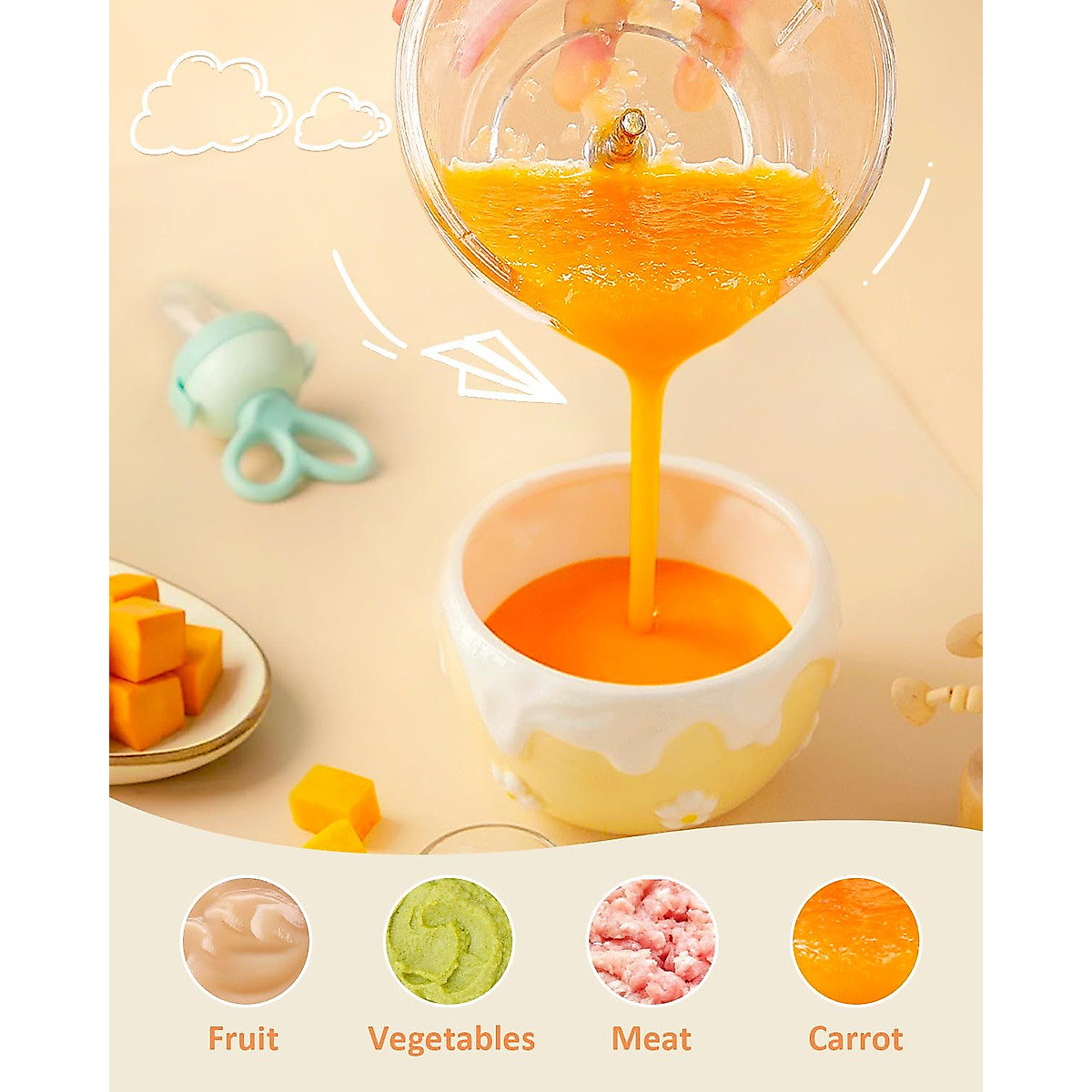 HEYVALUE Baby Food Maker, 13-in-1 Baby Food Processor Sets, Baby Food Puree Blender for Fruit, Vegatable, Meat, with Baby Food Containers, Freezer Tray, Silicone Spoons, Silicone Spatula (Light Blue)