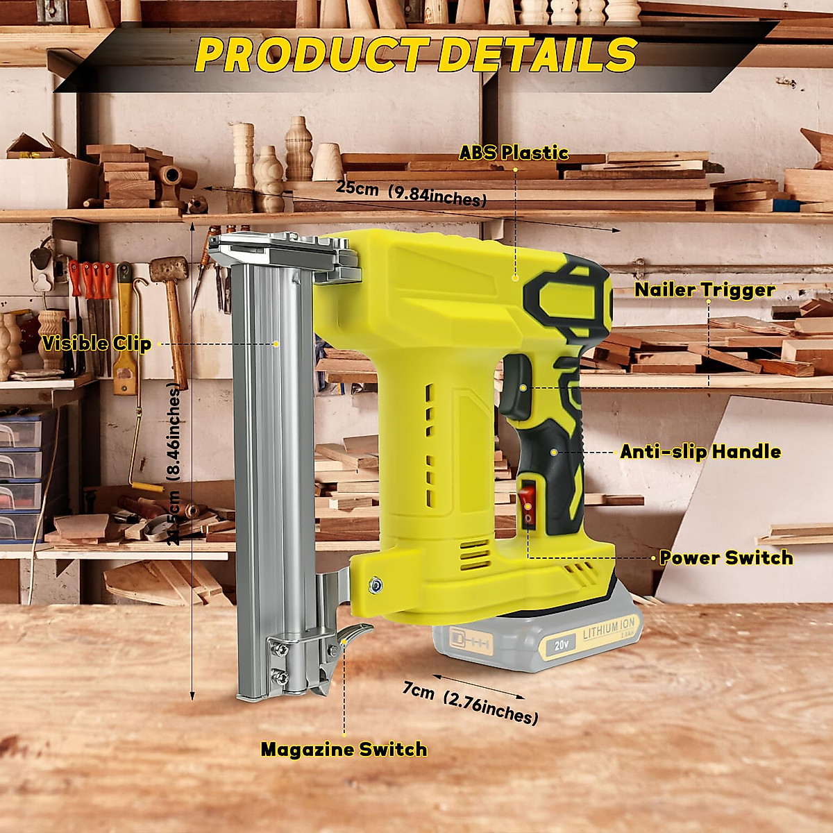 Cordless 18 Gauge Nailer Gun for DeWalt 20V Max Battery, 18 GA 2 in 1 Brad Nailer/Staple Gun with Pack of Nails and Staples Nail Gun for Home Improvement & Woodworking(No Battery)