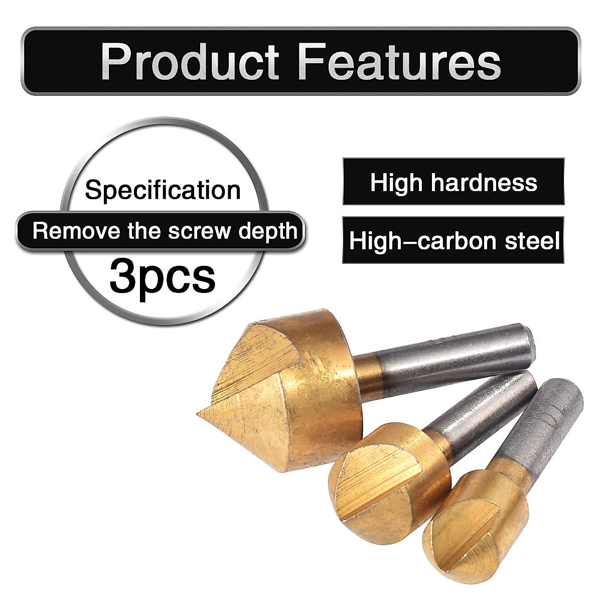HOHXEN 5Pcs Titanium Chamfering Countersink Drill Bit Set - 3/8" 1/2" 3/4" - 10mm 12mm 19mm for Wood Metal Quick Change Drill Bit Set