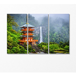 Seigantoji Pagoda and Nachi No Taki Waterfall Japan Canvas Print 1 Panel / 36x24 inches