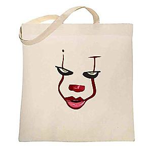 Pop Threads Clown Face Horror Scary Movie Halloween Spooky Natural 15x15 inches Large Canvas Tote Bag