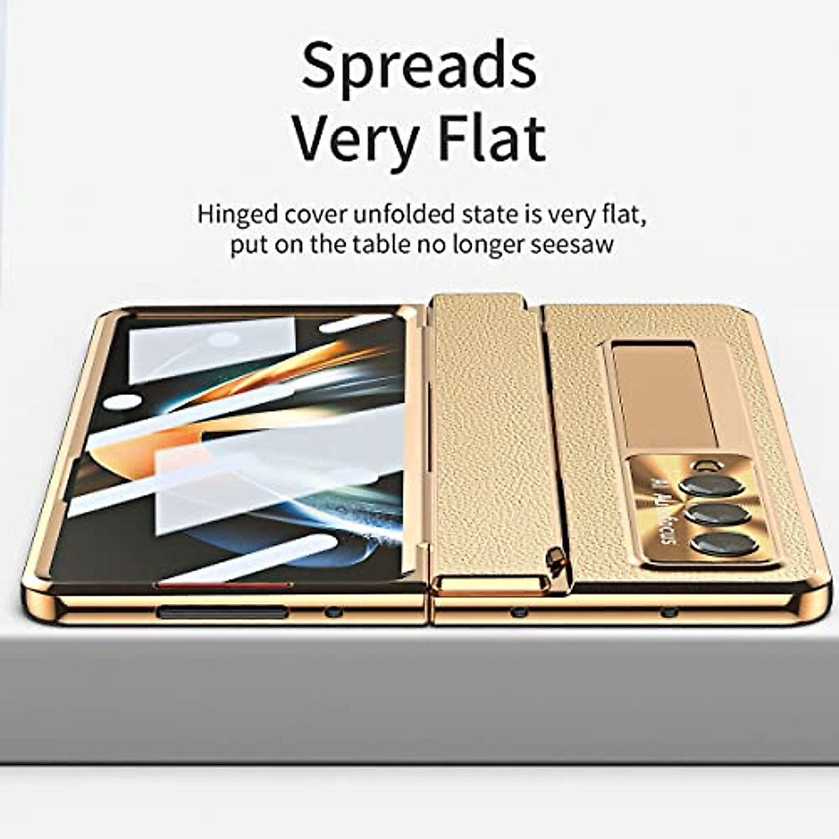 Hinge Protection Case for Samsung Galaxy Z Fold 3 5G with Pen Holder,Luxury Plating Built-in Screen Protector Dustproof Shockproof Case Cover Compatible with Samsung Galaxy Z Fold 3 5G(Gold+Gold)