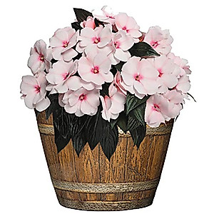 Classic Home and Garden Whiskey Resin Flower Pot Barrel Planter, Oak Brown, 9"