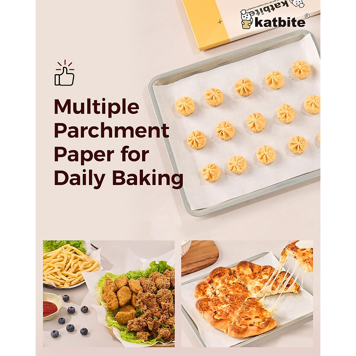 Katbite 200PCS 12x16 In Heavy Duty Flat Parchment Paper, Parchment Paper Sheets for Baking Cookies, Cooking, Frying, Air Fryer, Grilling Rack, Oven(12x16 Inch)