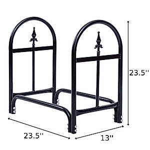 Happytools Firewood Rack, 24 Inch Fireplace Wood Storage Stand for Indoor and Outdoor, Heavy Duty Steel Fire Log Stacker Holder for Stove Fire Pit Fireplace (Single Head, 2 FT) Black