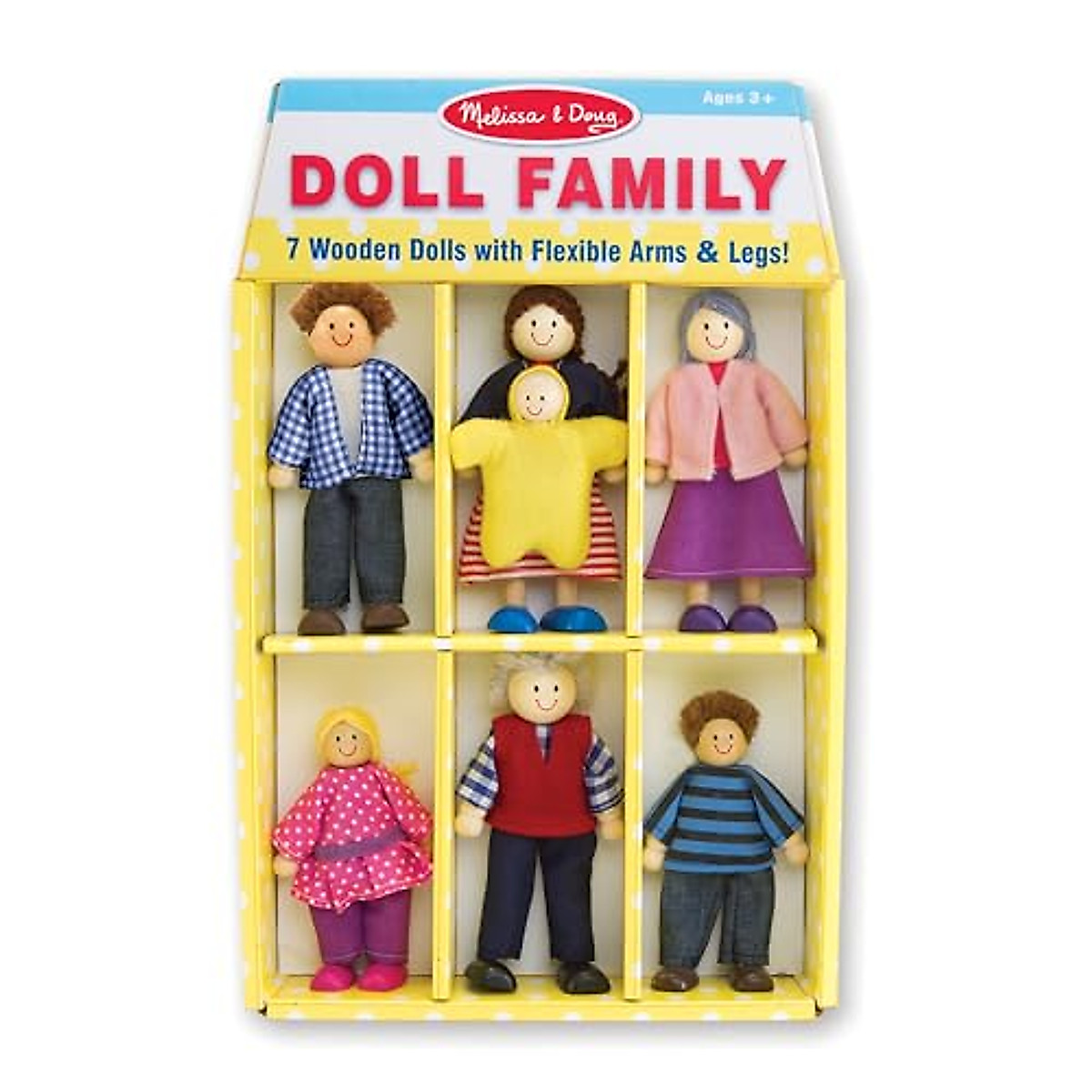 Melissa & Doug 7-Piece Poseable Wooden Doll Family for Dollhouse (2-4 inches each)