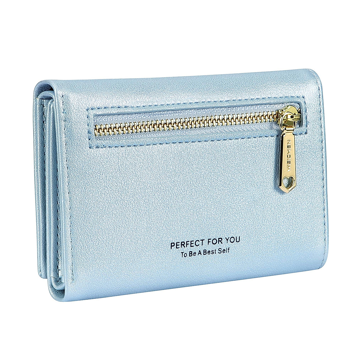 Women Short Small trifold Wallet Leather Changes ID Coin Cards Wallet, Sky Blue