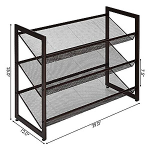 Tangkula 3-Tier Metal Shoe Rack, Stackable Flat & Slant Adjustable Shoe Storage Stand, Space Saving Shoes Shelf, Freestanding Shoes Rack Organizer for Entryway, Hallway