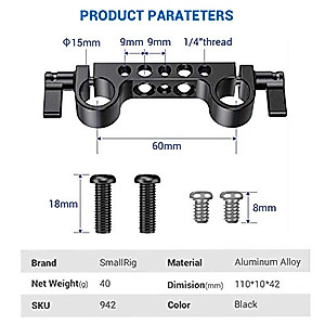 SMALLRIG Super Lightweight 15mm Railblock with 1/4"-20 Thread for RED and Other 15mm DSLR Camera Rig - 942