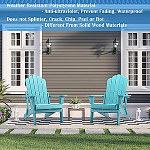 Folding Adirondack Chairs Set of 2, Outdoor Patio Weather Resistant Chair, Imitation Wood Stripes, Easy to Fold Move & Maintain, Plastic Chair for Backyard Deck, Garden & Lawn Porch - Lake Blue