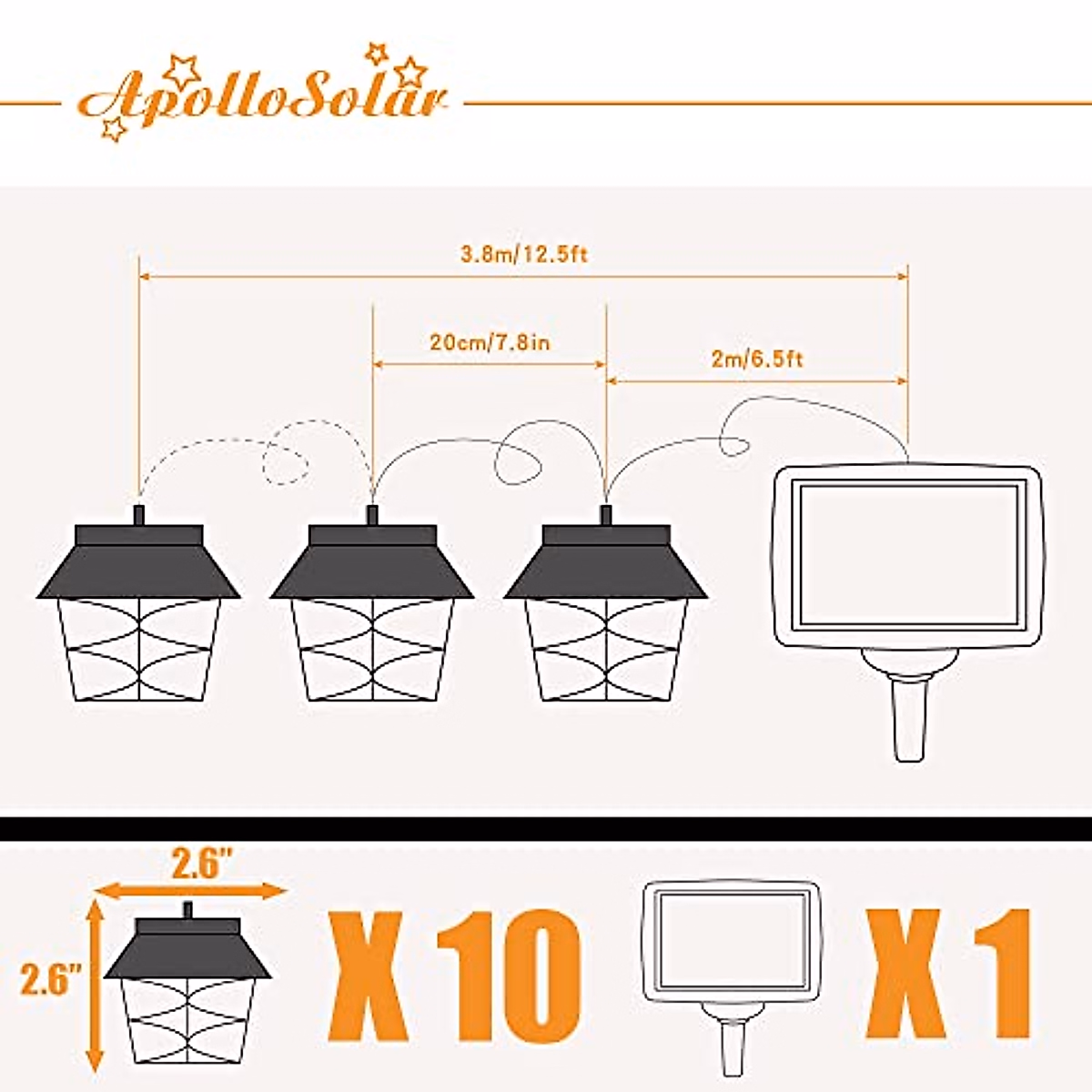 APOLLOSOLAR Halloween Decor Solar String Lights, 10 LED 12.5ft Outdoor String Lights, Waterproof Mini House Fairy Lights for Garden, Porch, Backyard, Wedding, Christmas Party