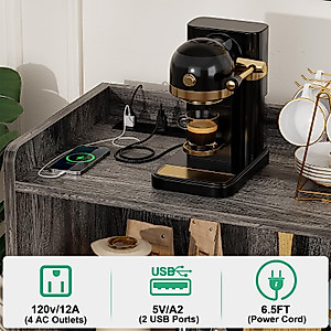 Cyclysio Sideboard Buffet Cabinet with Power Outlet, Kitchen Cabinet with LED Lights, Large Bar Cart Accent Buffet Cabinet with Door for Bedroom, Living Room, Kitchen, Hallway, Grey