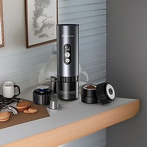 Maestri House 150W Espresso Maker with 2-3 Min Fast Self-Heating, Portable Travel Espresso Coffee Machine with Small Tea Cup Also Holder for NS Capsule & Ground Coffee for Car Camping, RV, Hiking